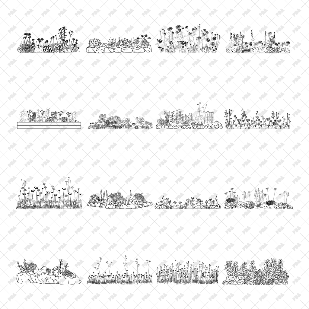 CAD, Vector Flower Beds in Color and B/W
