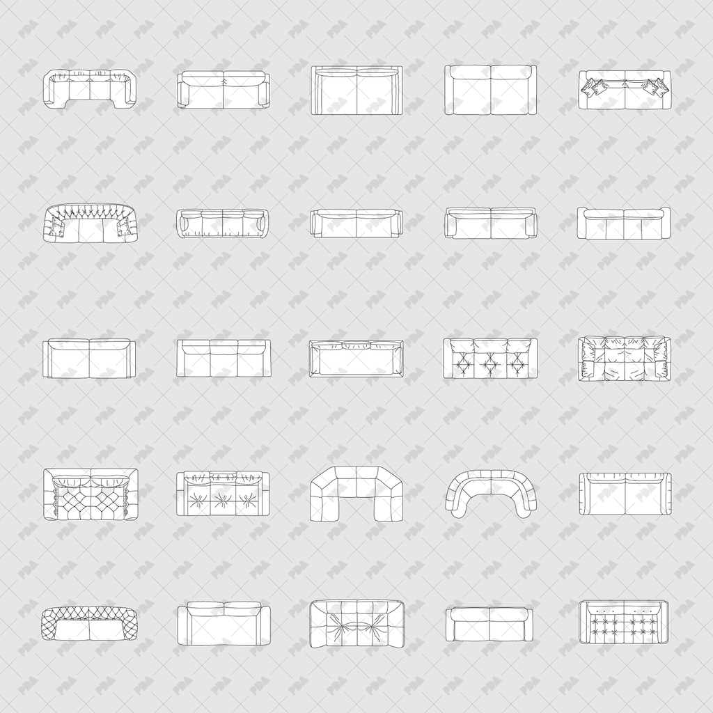 CAD, Vector, PNG Sofas in Top View