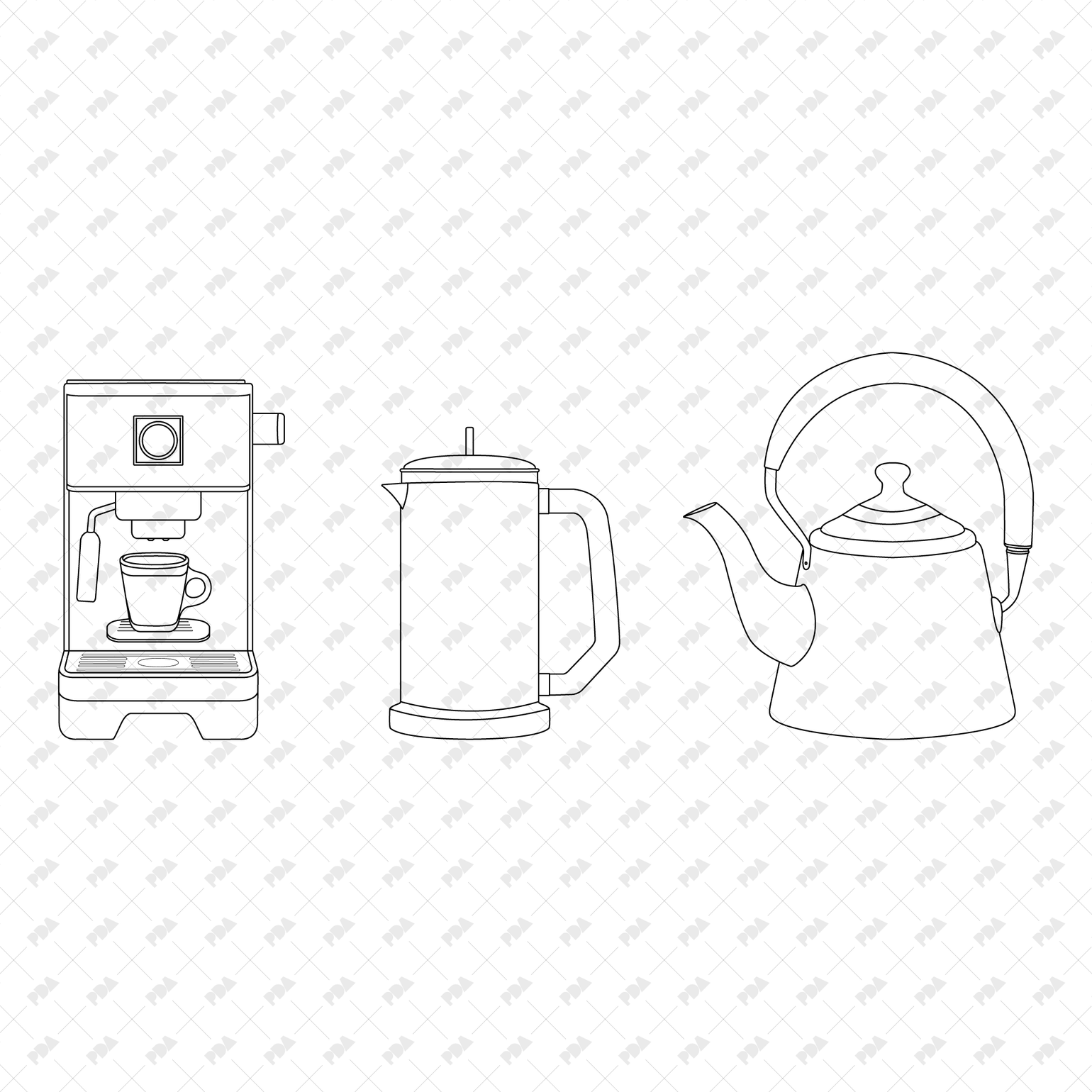 CAD, Vector Coffee and Tea Gadgets Set