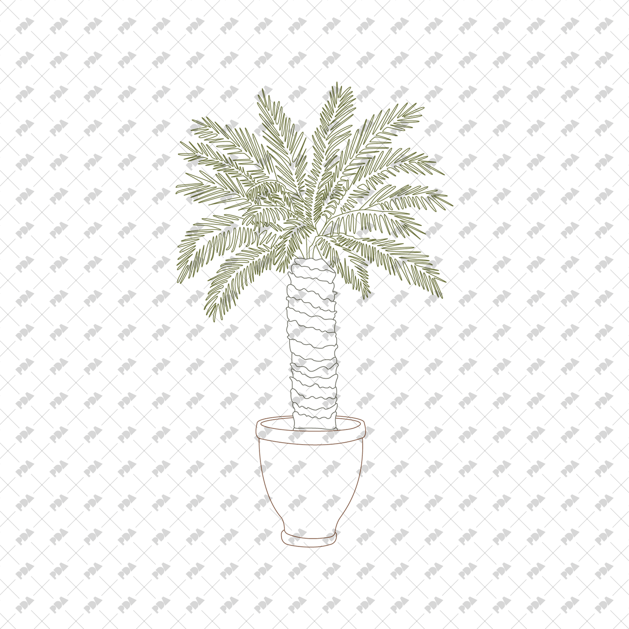 CAD, Vector Indoor Plants in Color and B/W Set (Front view)