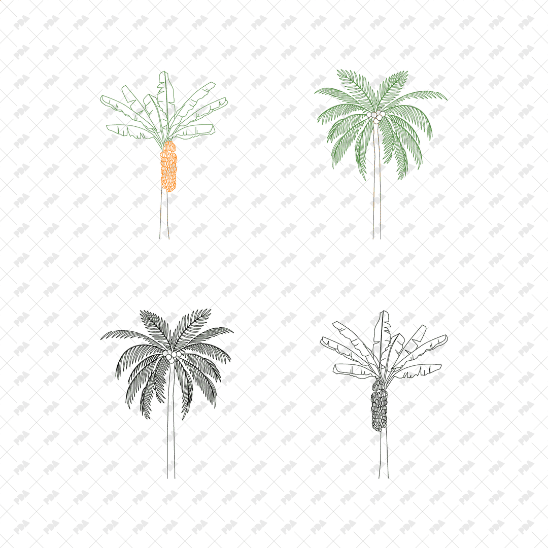 CAD, Vector Fruit Trees and Plants in Color