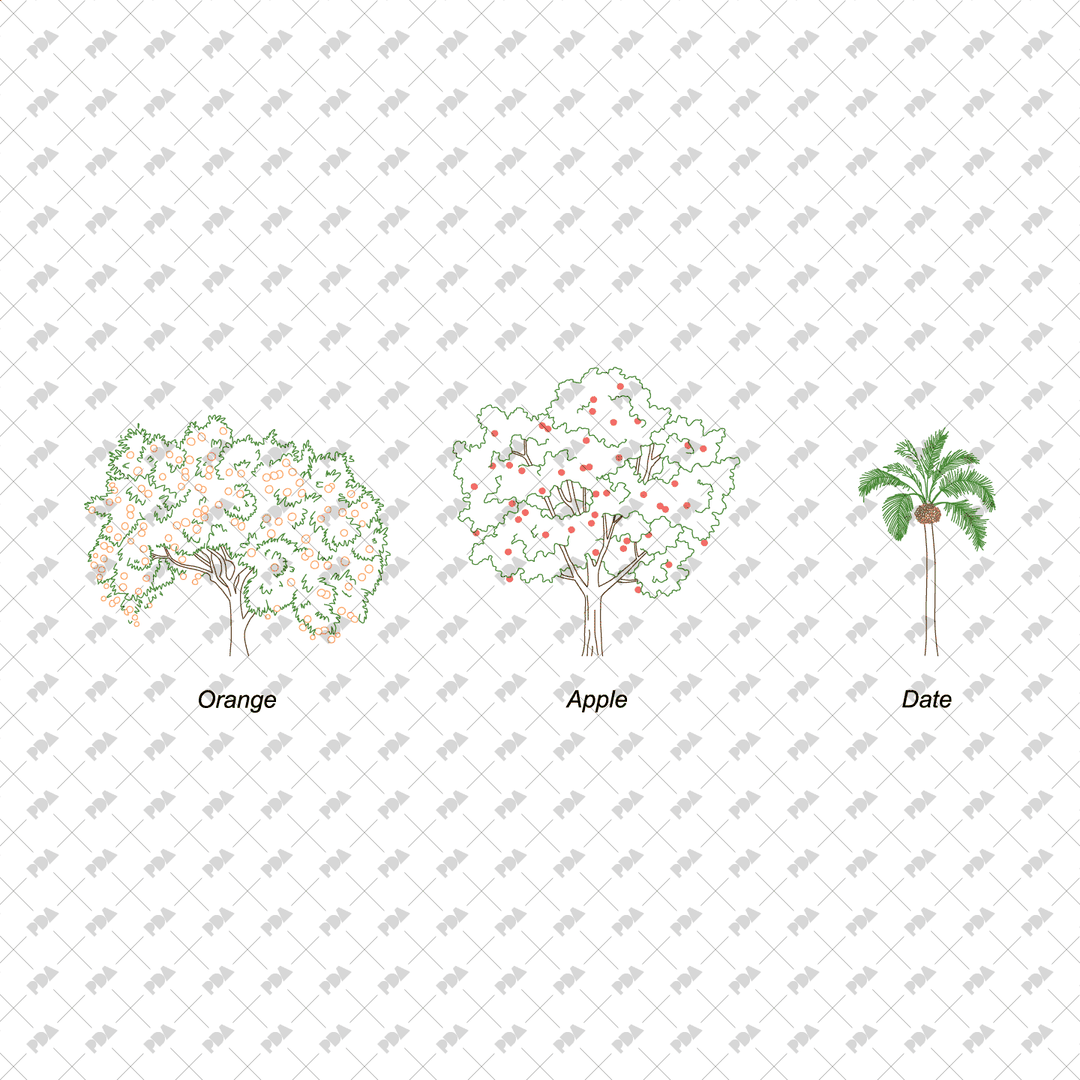 CAD, Vector Fruit Trees and Plants in Color