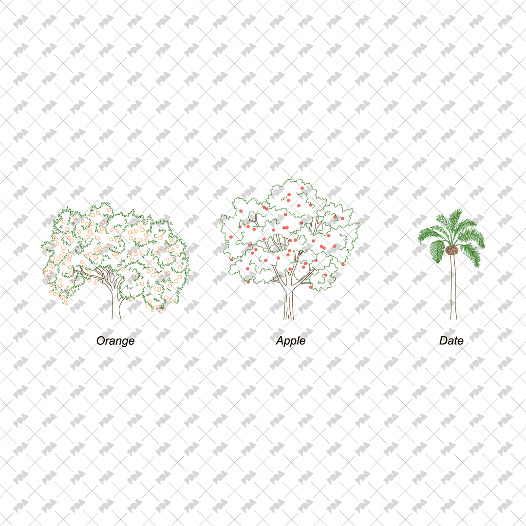 CAD, Vector Fruit Trees and Plants in Color