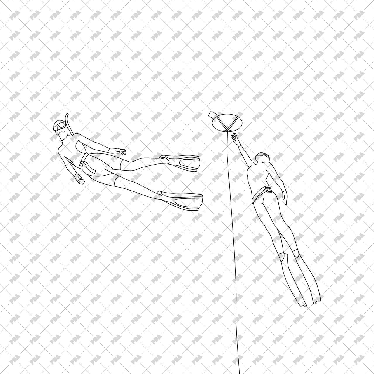 CAD, Vector Swimmers and Divers in Top, Side, Bottom Views