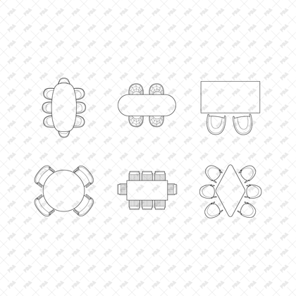 CAD, Vector, PNG Tables, Desks and Chairs in Top View