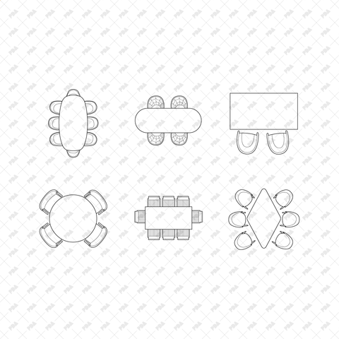 CAD, Vector, PNG Tables, Desks and Chairs in Top View