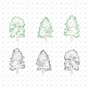 CAD, Vector, PNG Winter Trees in Color and B/W