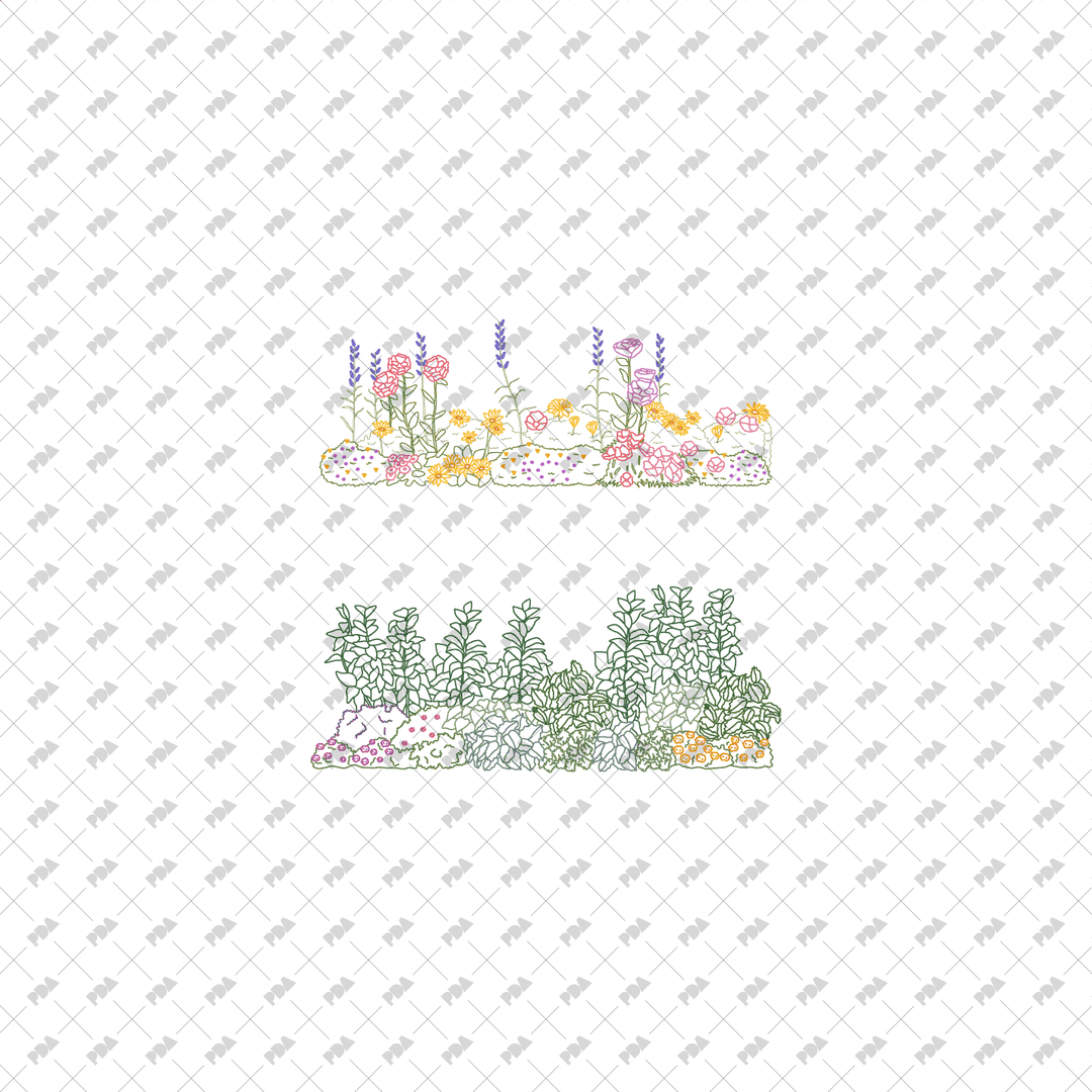 CAD, Vector Flower Beds in Color and B/W
