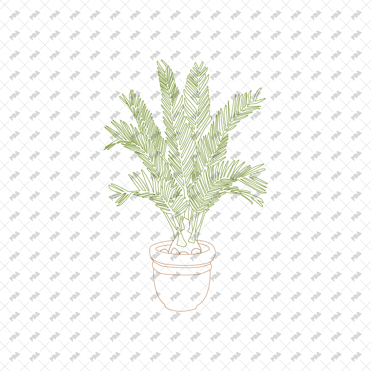 CAD, Vector Indoor Plants in Color and B/W Set (Front view)