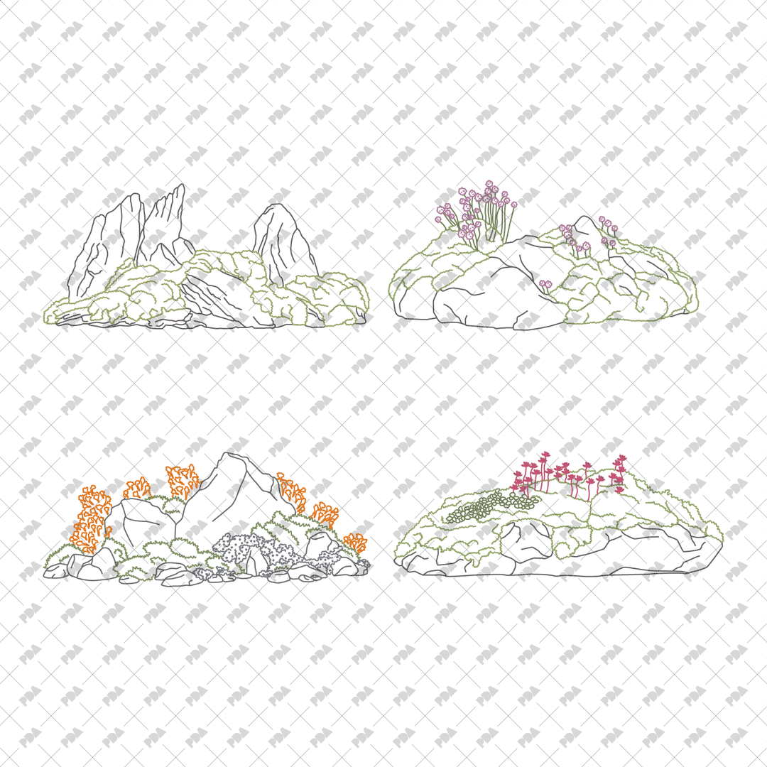 CAD, Vector, PNG Rockscapes in Color and B/W