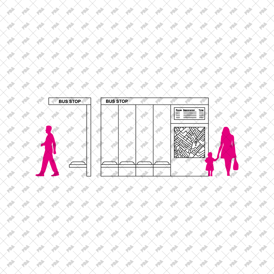 CAD, Vector Bus Stops in Front and Side Views