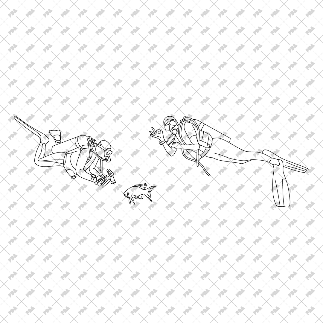 CAD, Vector Swimmers and Divers in Top, Side, Bottom Views