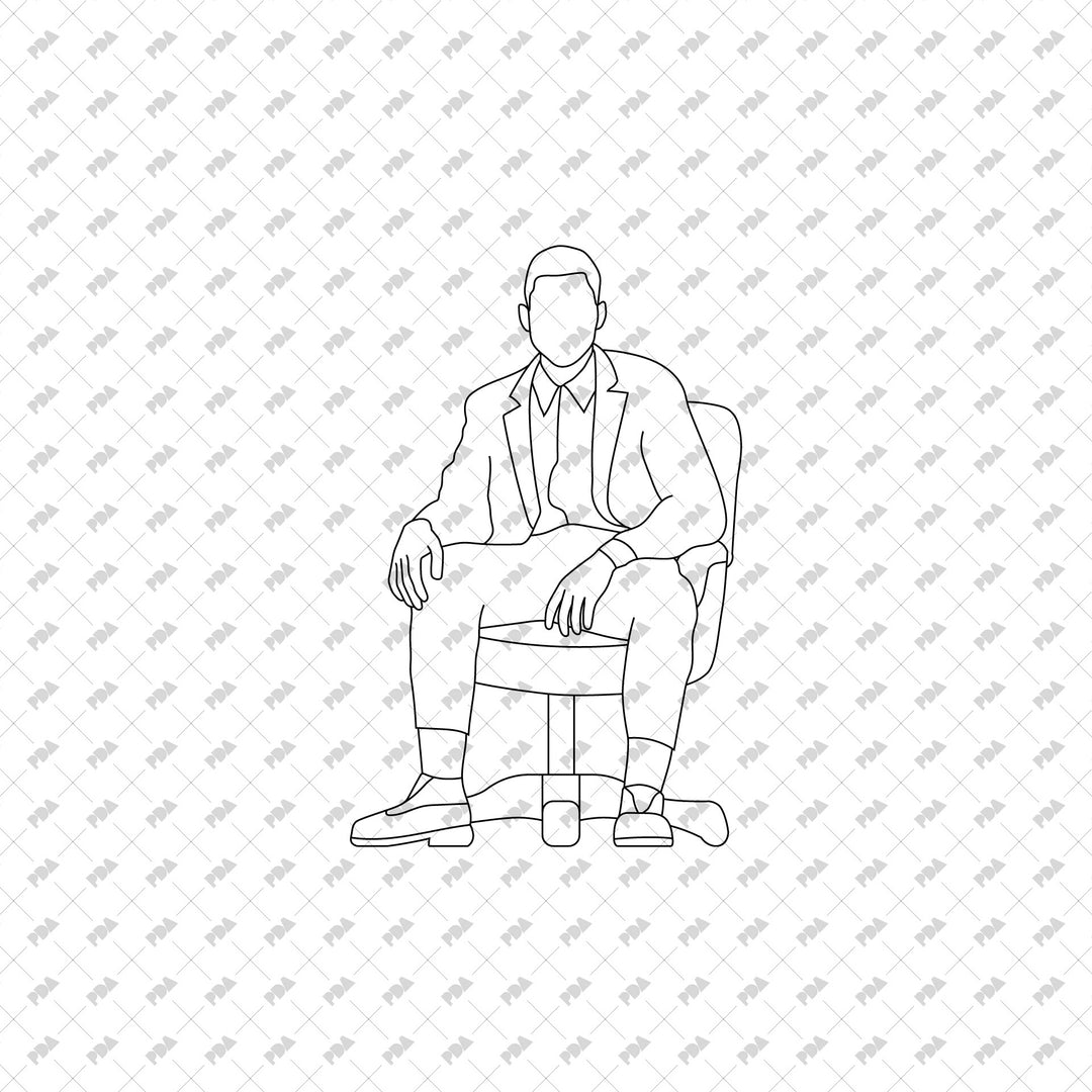 CAD Vector Men Sitting in Chairs for Architectural Drawings