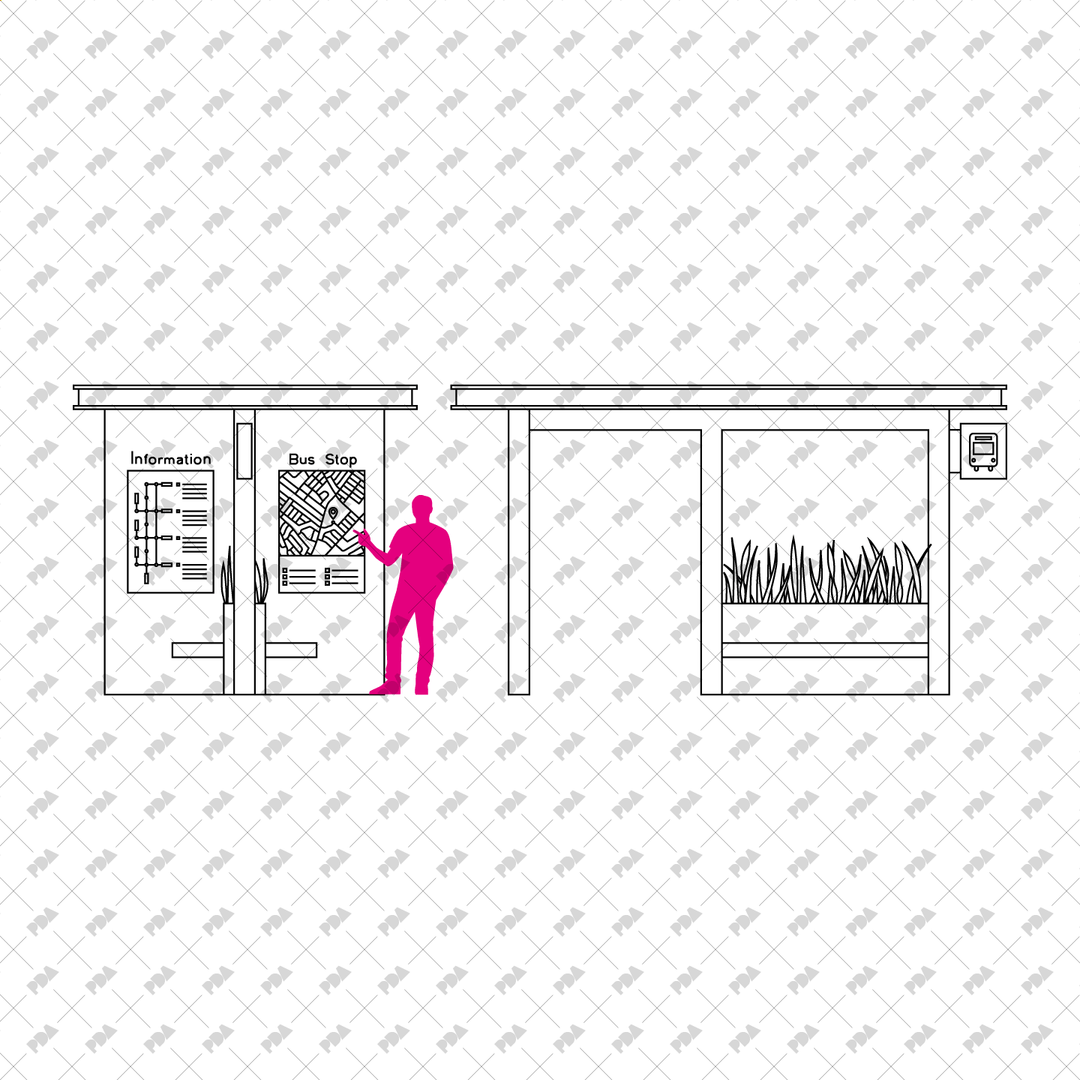 CAD, Vector Bus Stops in Front and Side Views