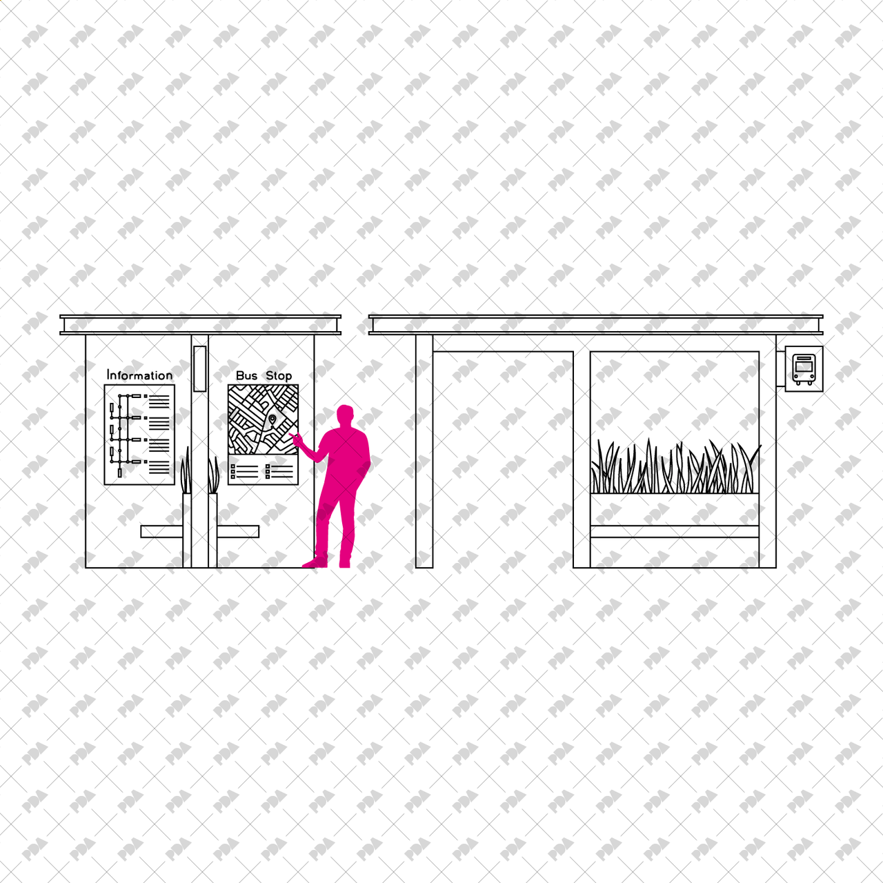 CAD, Vector Bus Stops in Front and Side Views