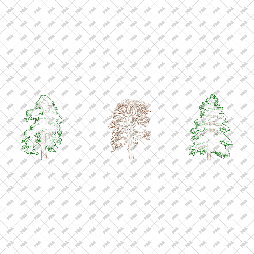 CAD, Vector, PNG Winter Trees in Color and B/W