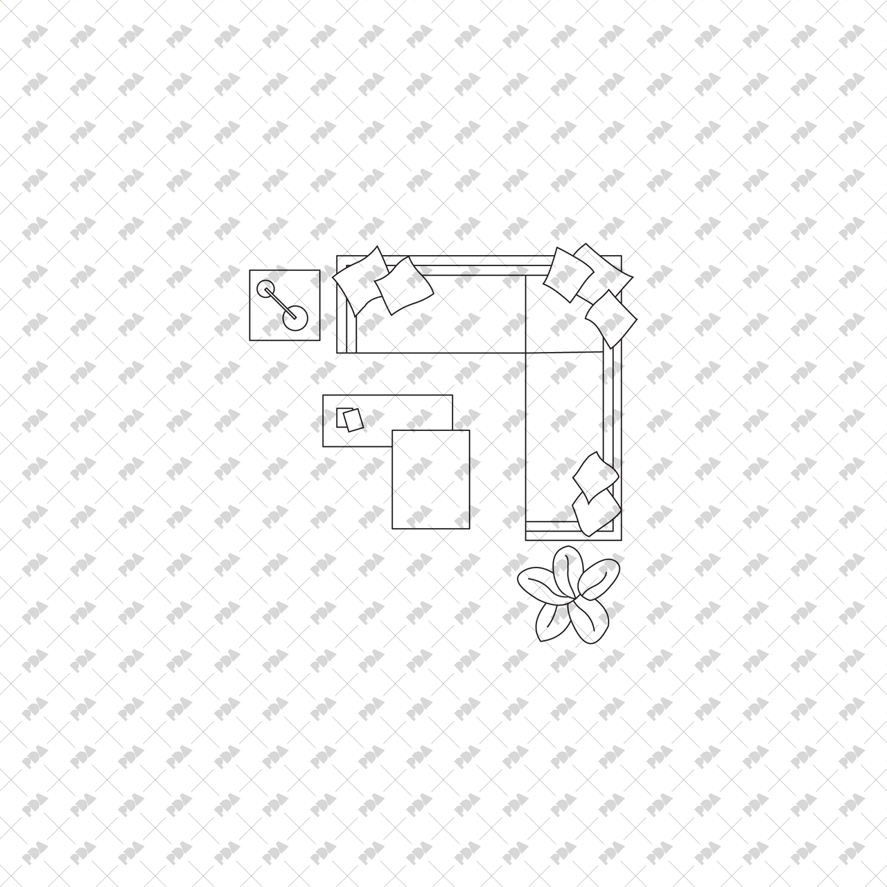 CAD, Vector, PNG Living Rooms in Top View