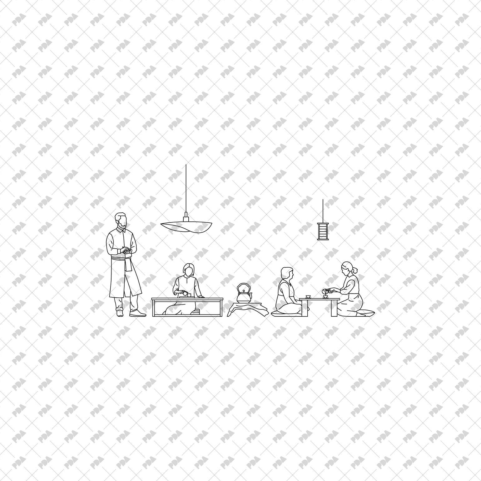 CAD, Vector Sushi Bar/ Japanese Restaurant in Top View