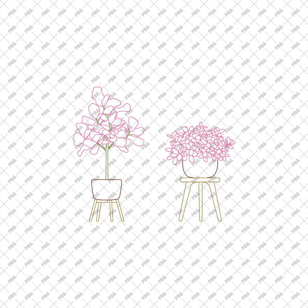 Cad、ベクター、png カラーと白黒のスツール上の植物