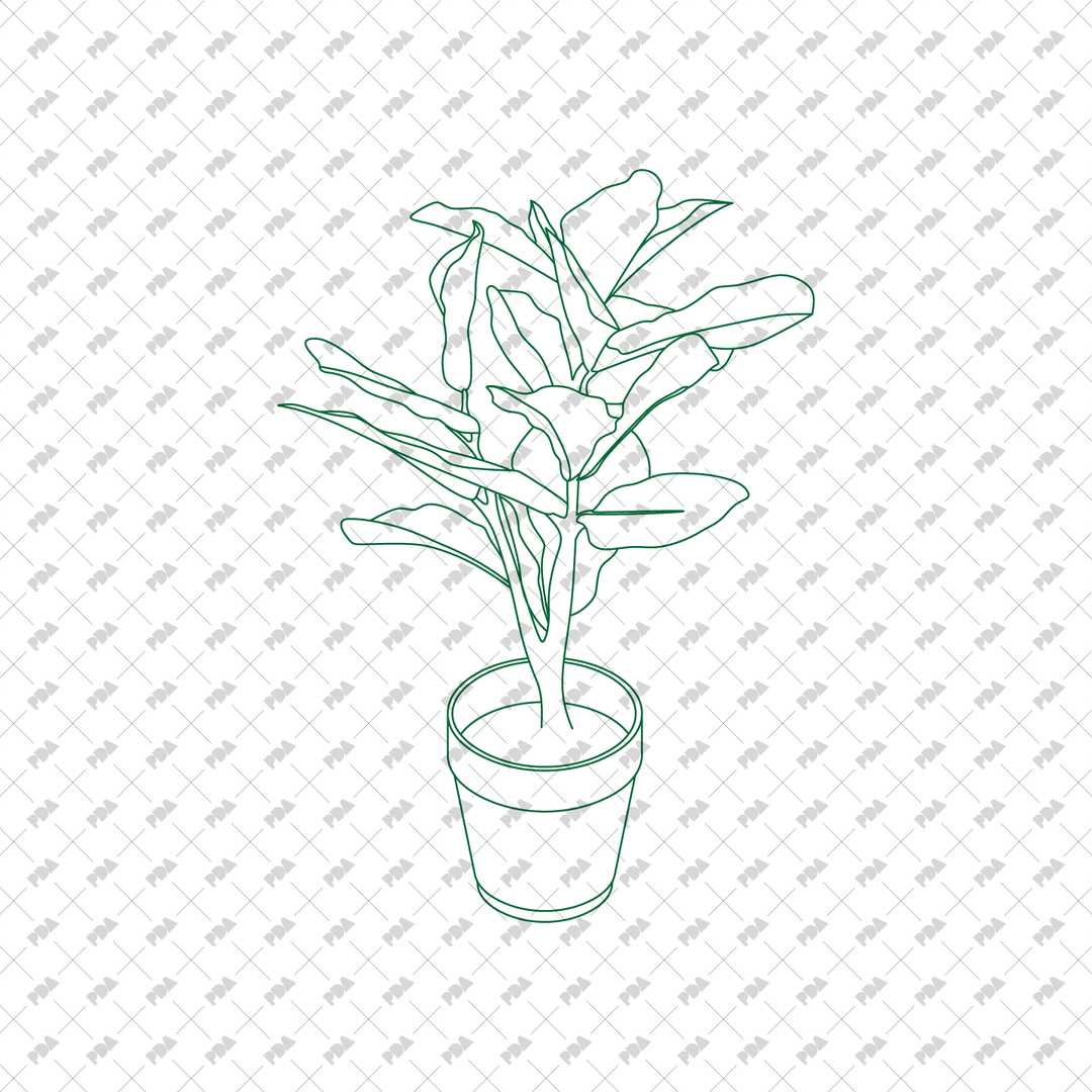 CAD, Vector Isometric Leafy Plants in Planters