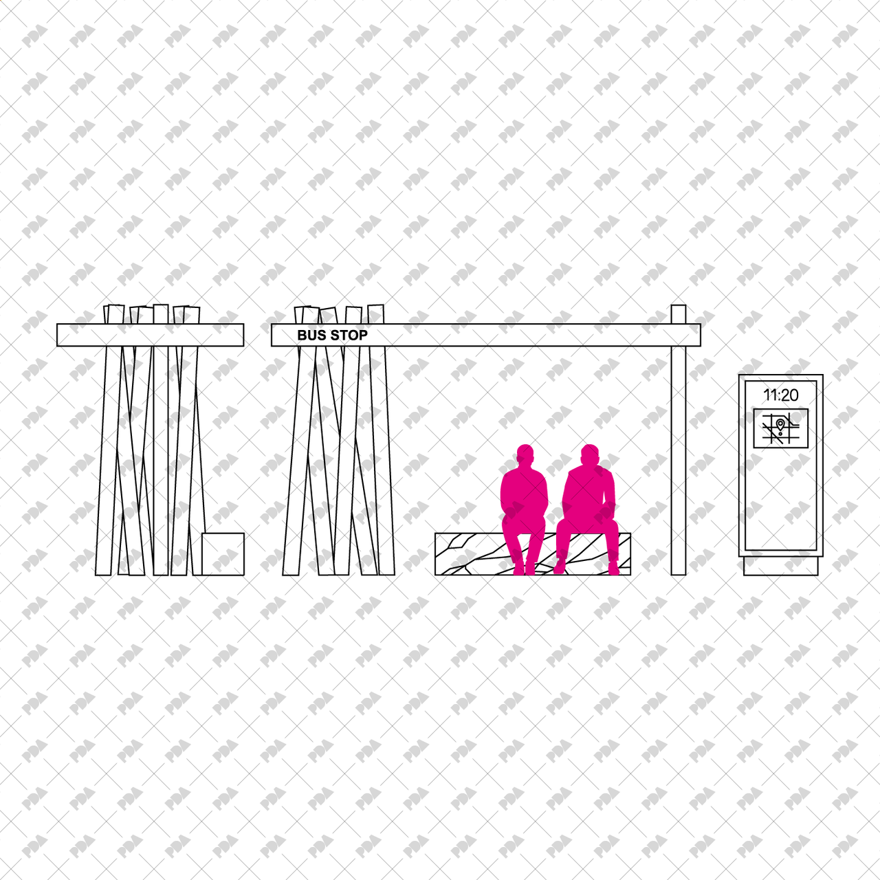 CAD, Vector Bus Stops in Front and Side Views