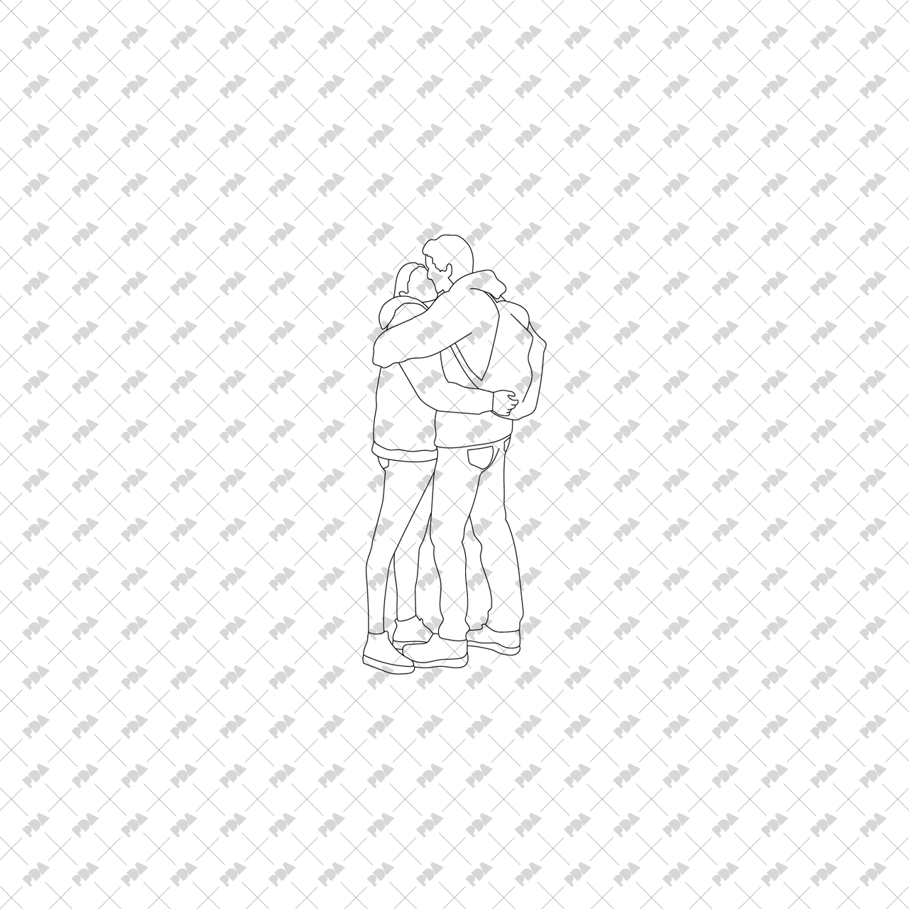 CAD & Vector People Hugging and Kissing: Side & Back Views