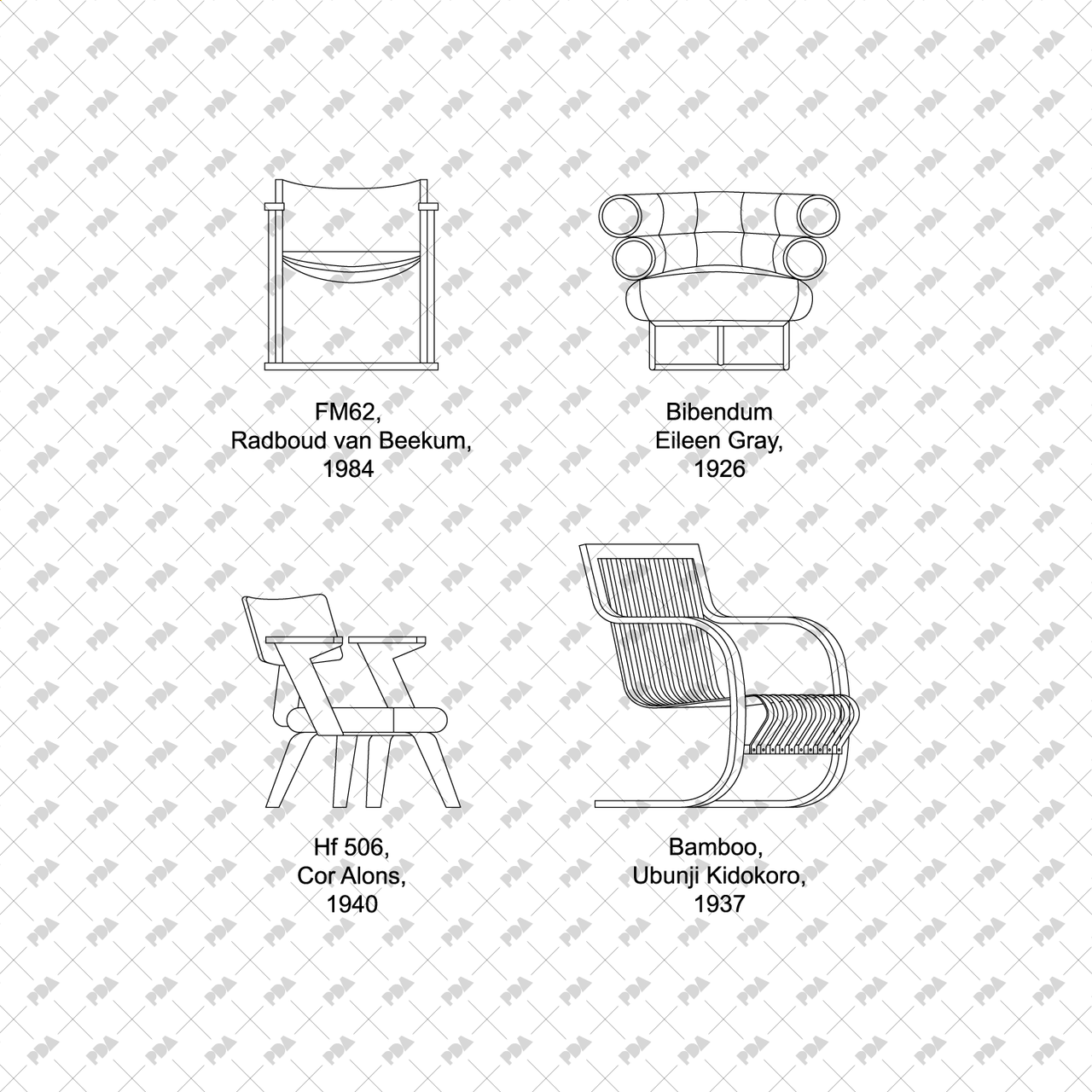 CAD Vector Modernist Mid-Century Chairs Set