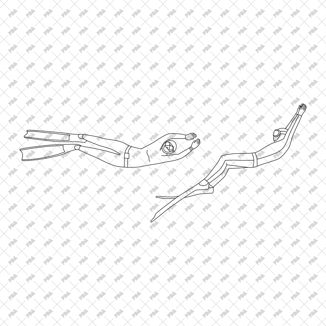 CAD, Vector Swimmers and Divers in Top, Side, Bottom Views