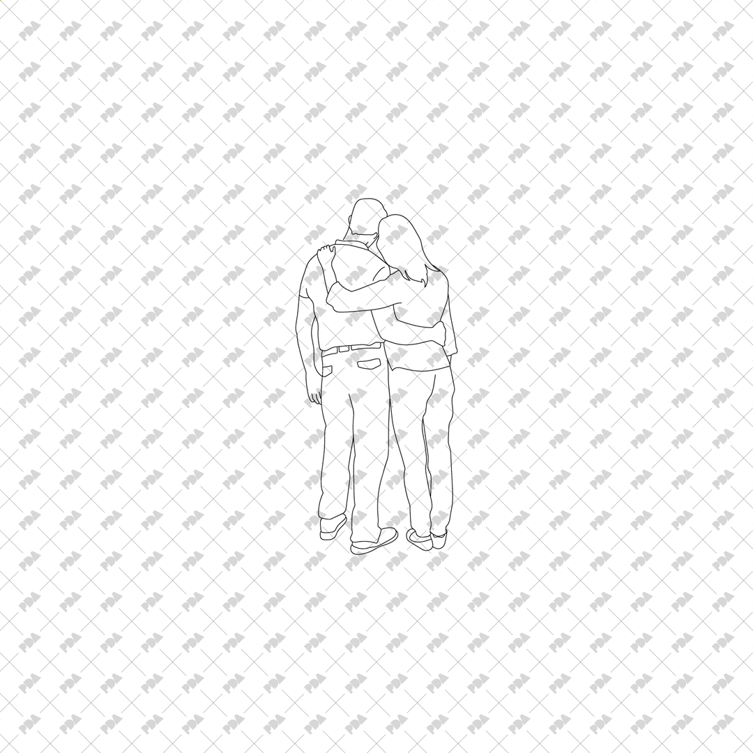 CAD & Vector People Hugging and Kissing: Side & Back Views