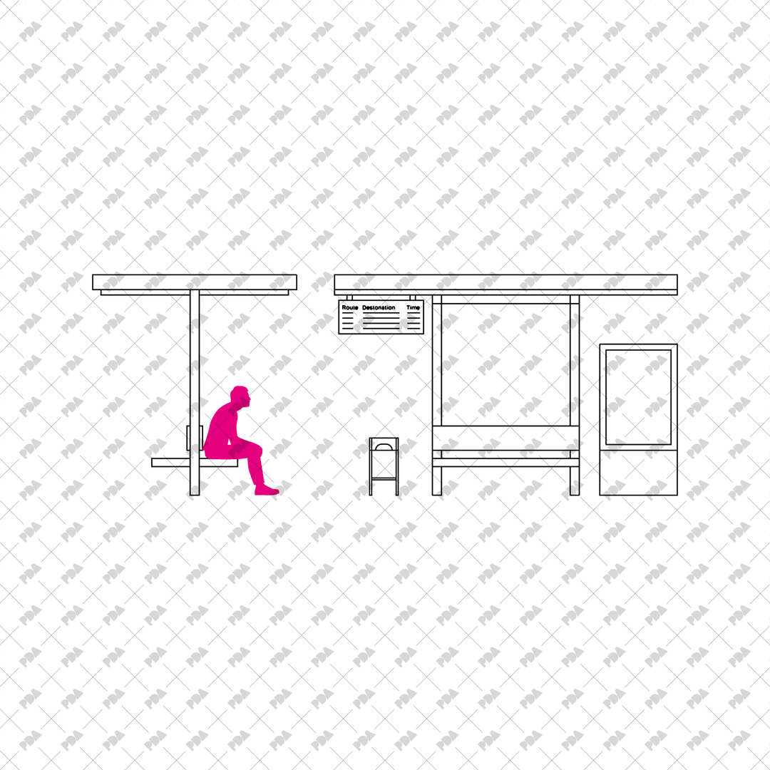 CAD, Vector Bus Stops in Front and Side Views