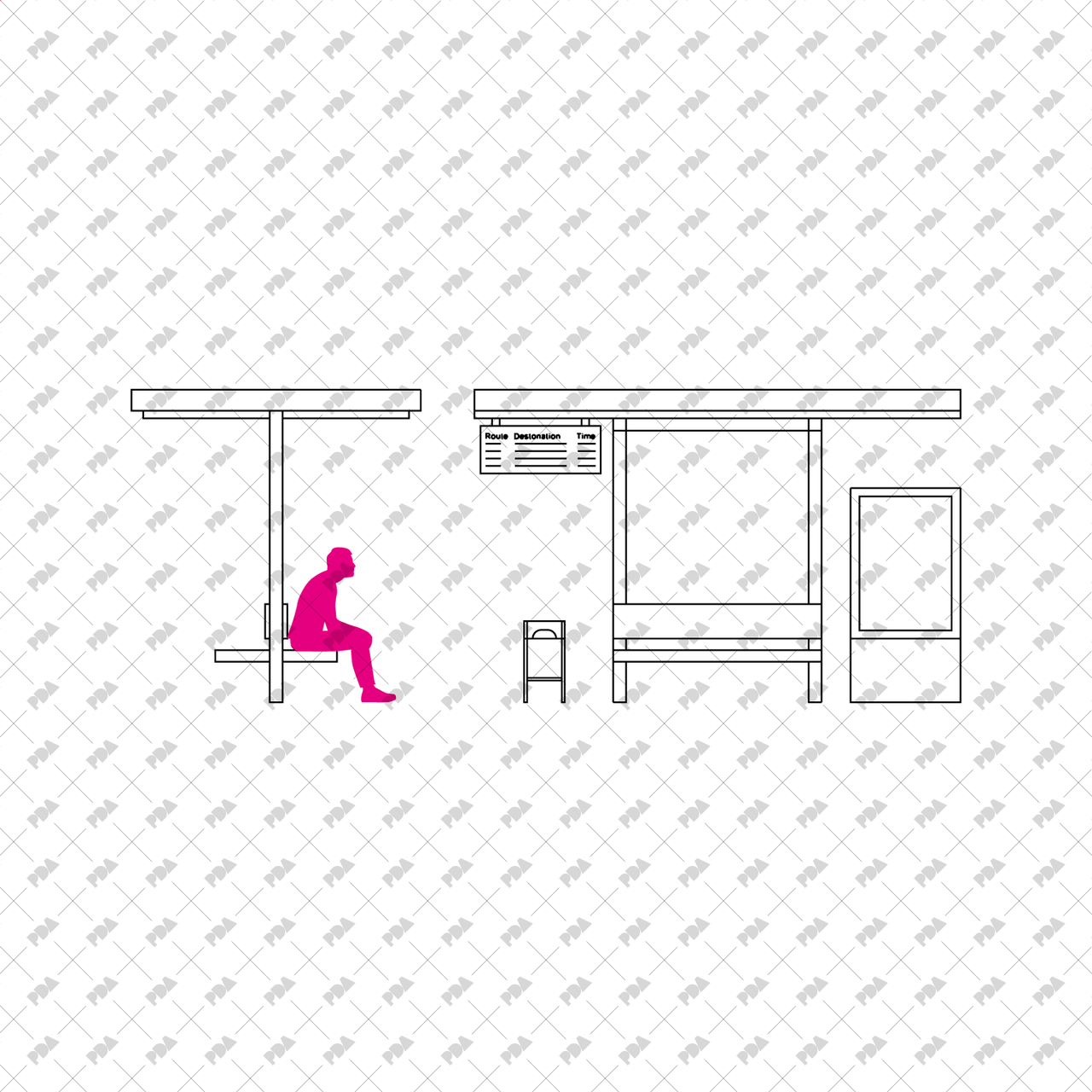 CAD, Vector Bus Stops in Front and Side Views