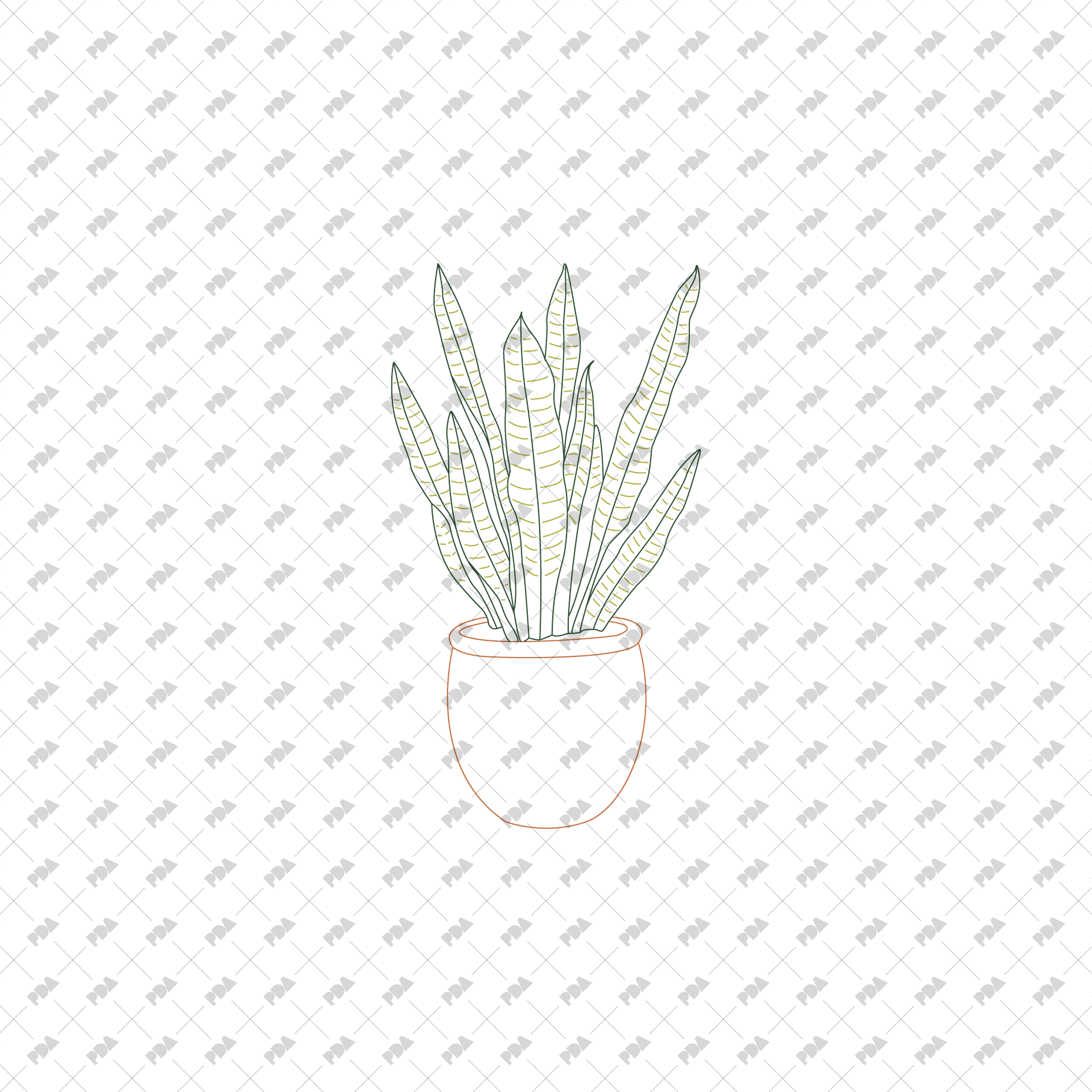 CAD, Vector Indoor Plants in Color and B/W Set (Front view)