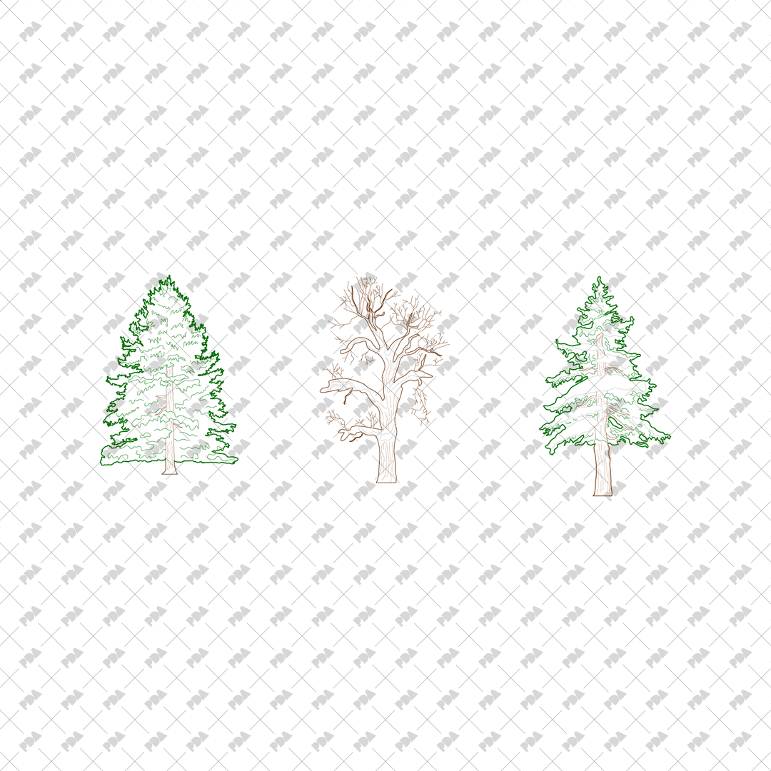 CAD, Vector, PNG Winter Trees in Color and B/W