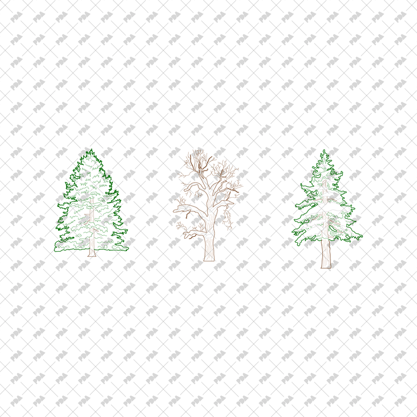 CAD, Vector, PNG Winter Trees in Color and B/W