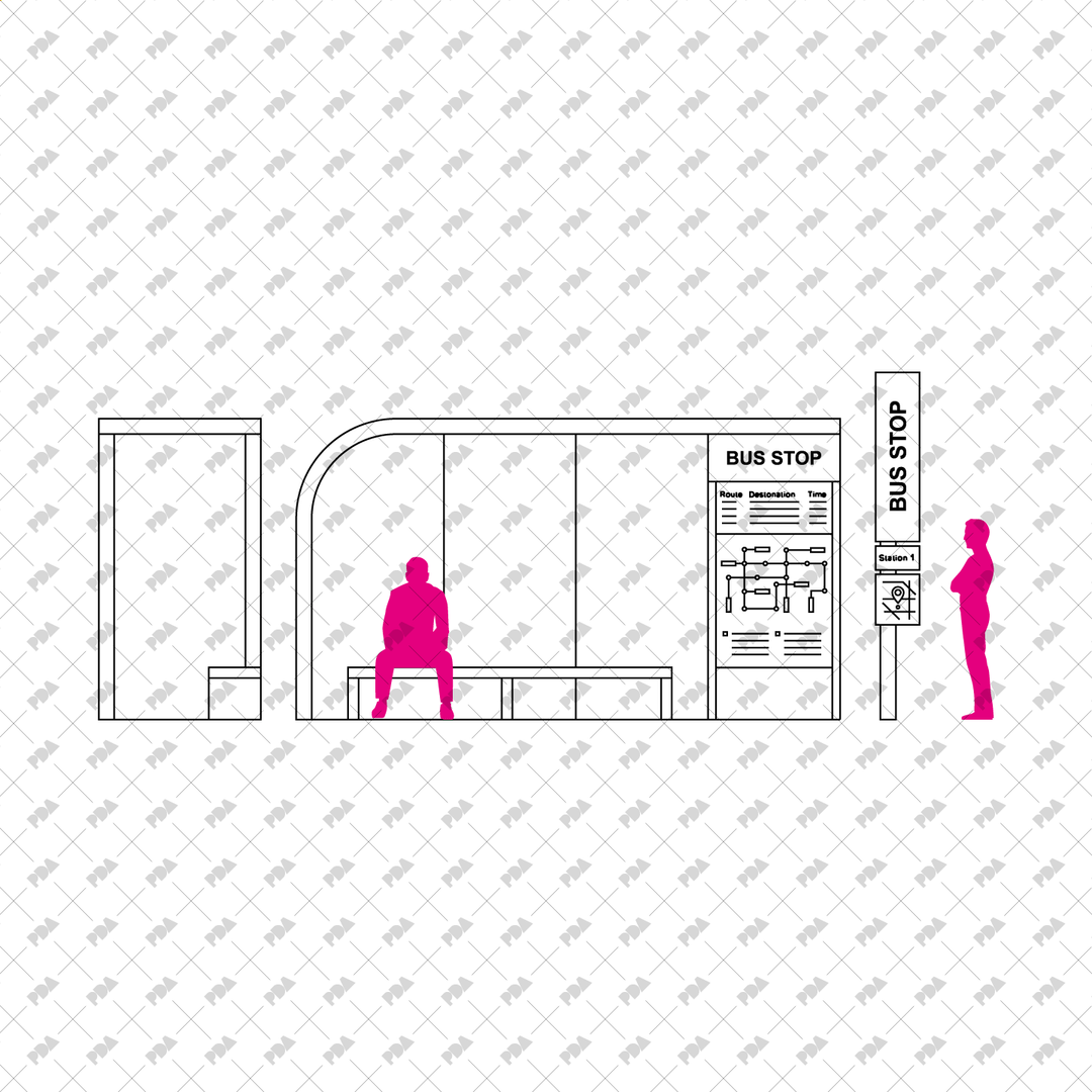 CAD, Vector Bus Stops in Front and Side Views