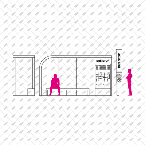 CAD, Vector Bus Stops in Front and Side Views