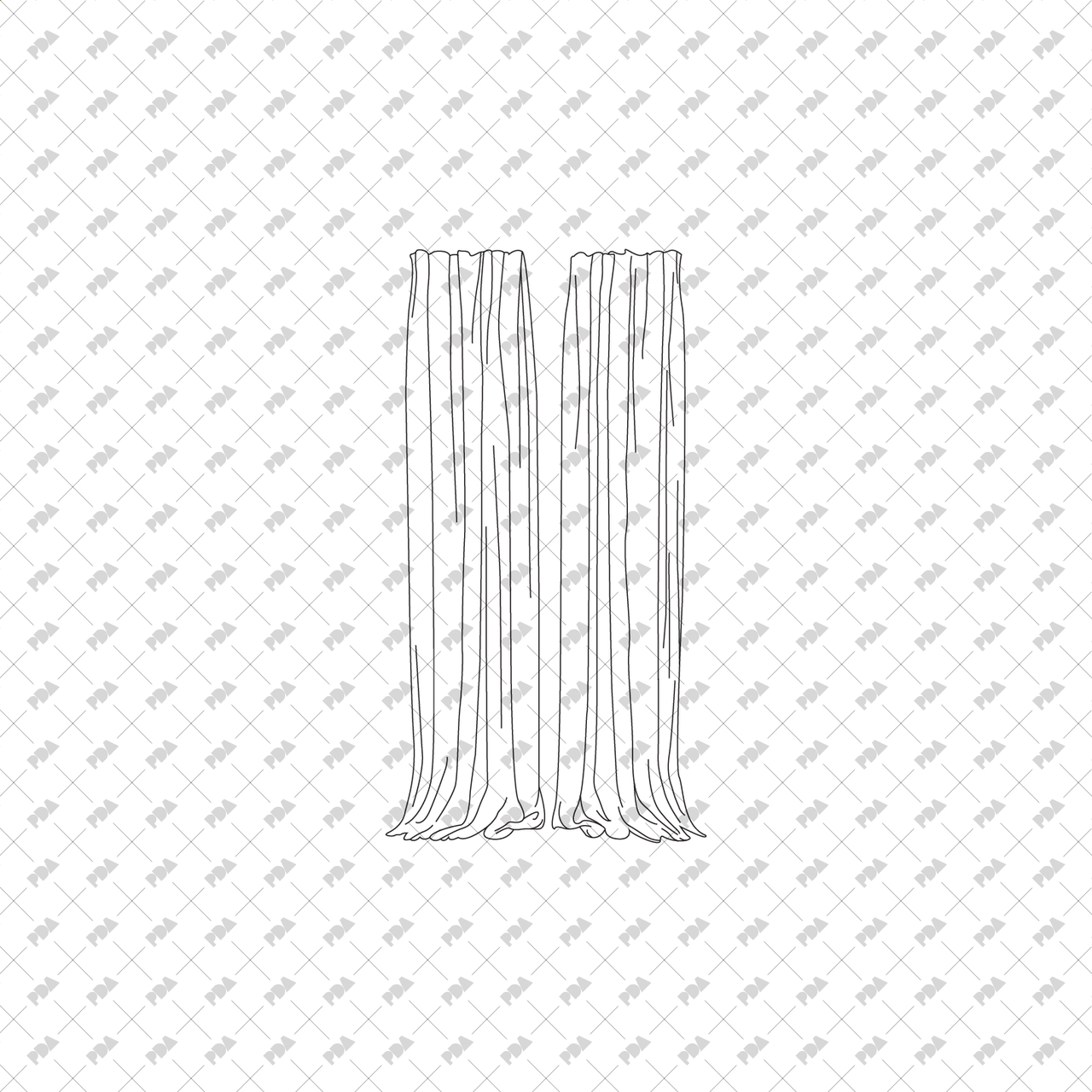 CAD & Vector Curtains: Front-View Line-Art Illustrations