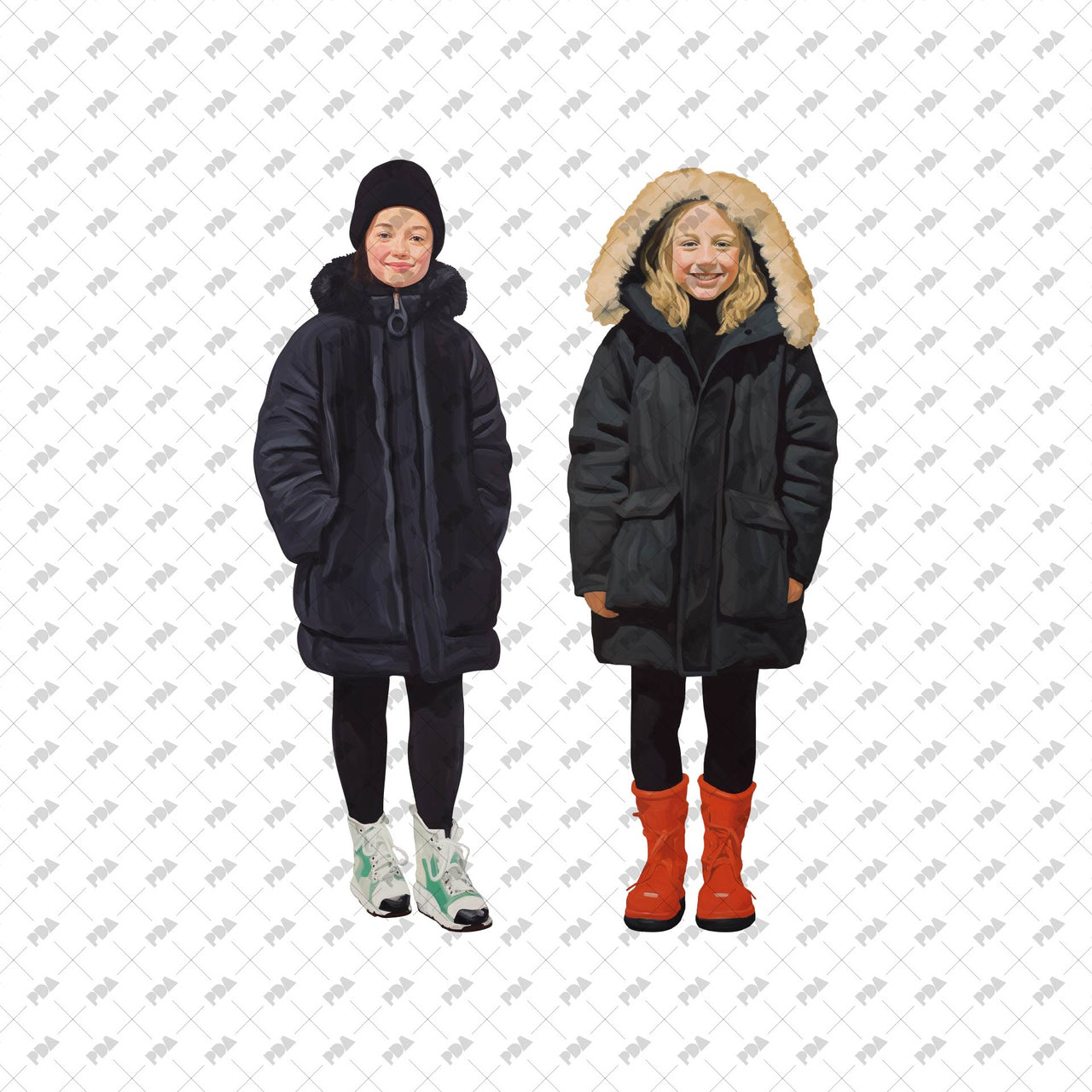 PNG Post Digital Collage Winter People Set