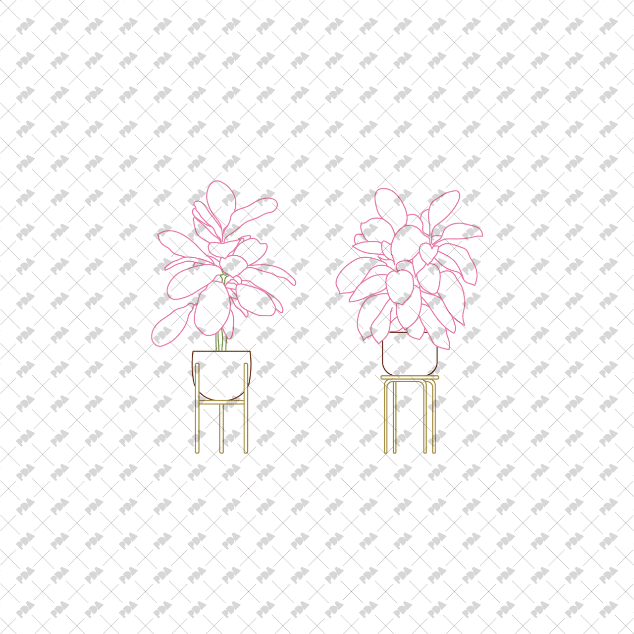 Cad、ベクター、png カラーと白黒のスツール上の植物
