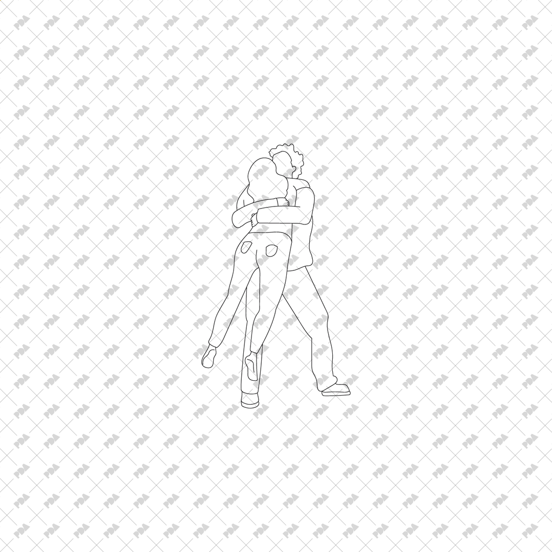 CAD & Vector People Hugging and Kissing: Side & Back Views