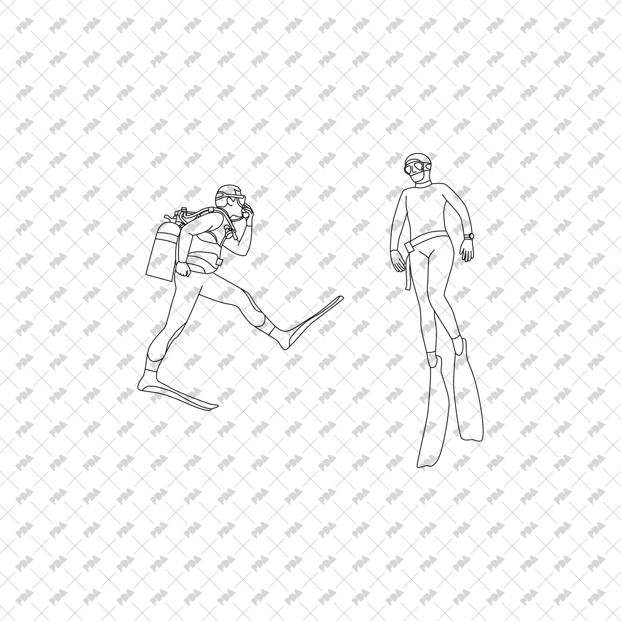 CAD, Vector Swimmers and Divers in Top, Side, Bottom Views