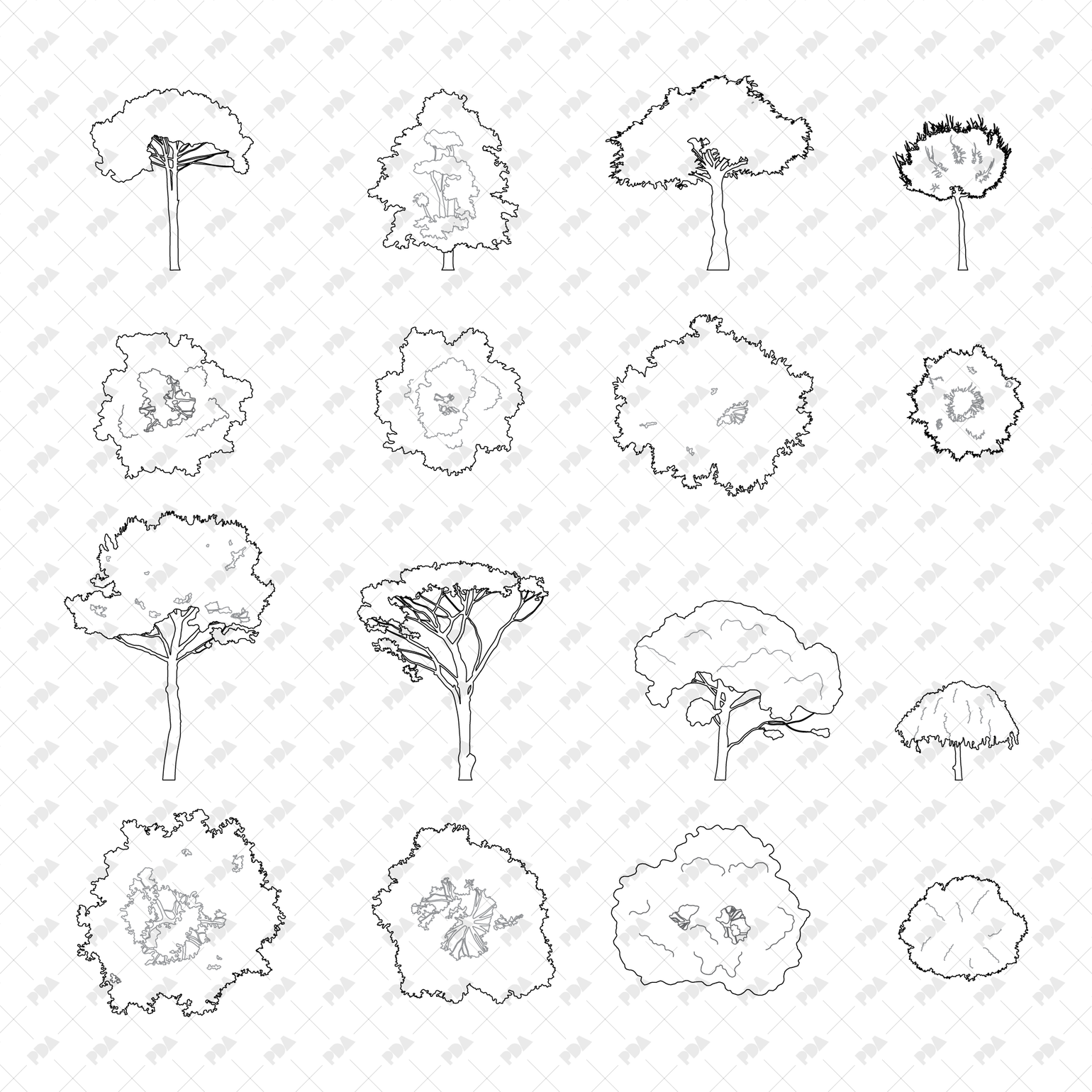 CAD, Vector Trees Set (Top and Side View)