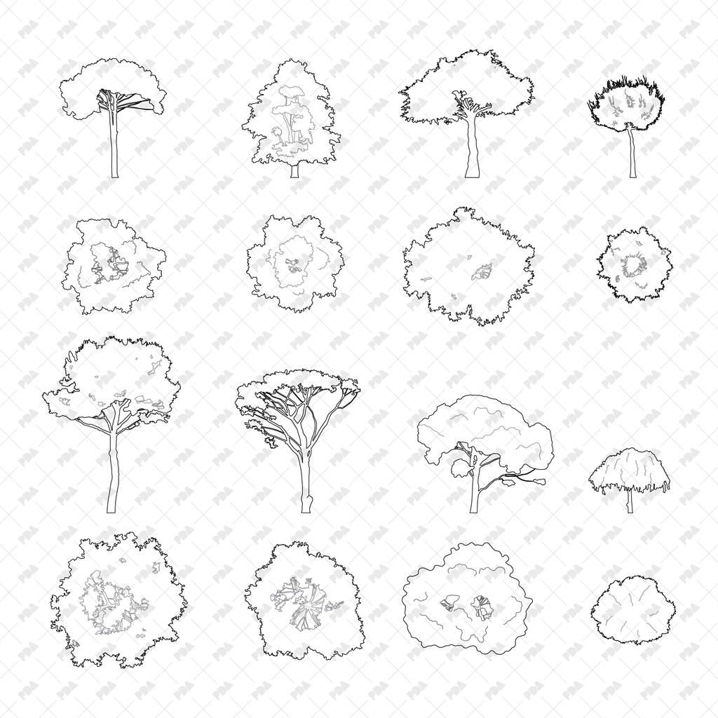 CAD, Vector Trees Set (Top and Side View)