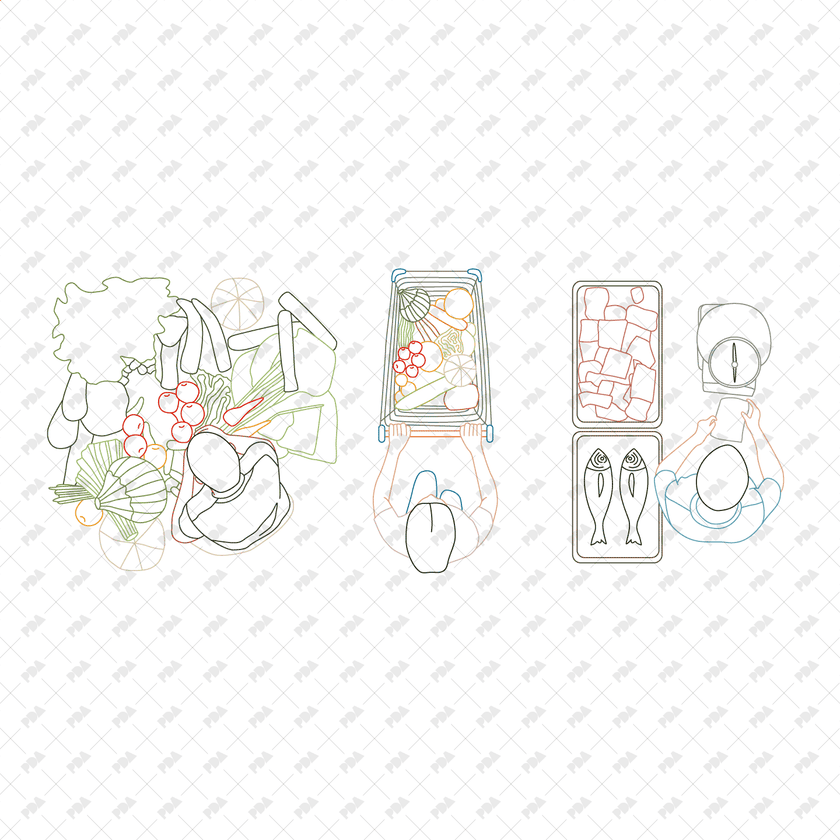 CAD, Vector, PNG Supermarket Items – Top View in Color & B/W