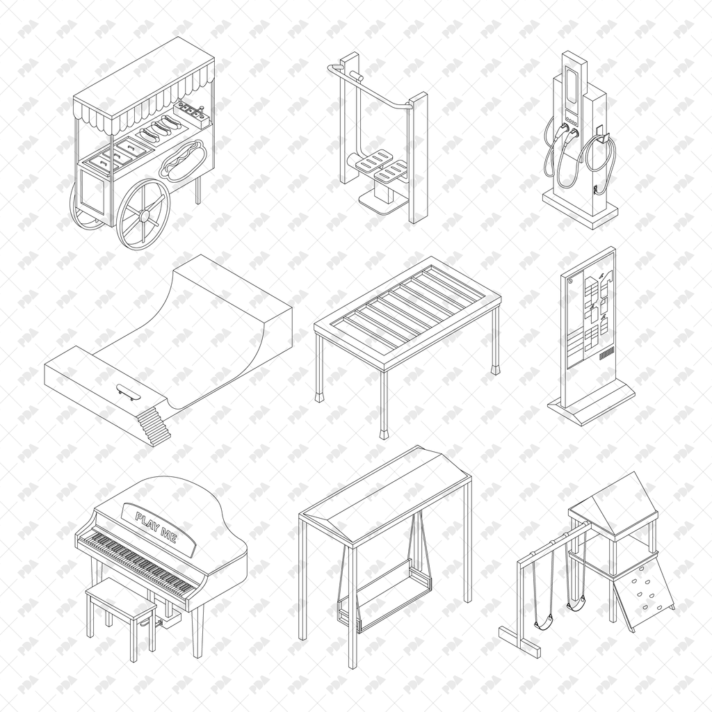 CAD, Vector Isometric Urban Furniture