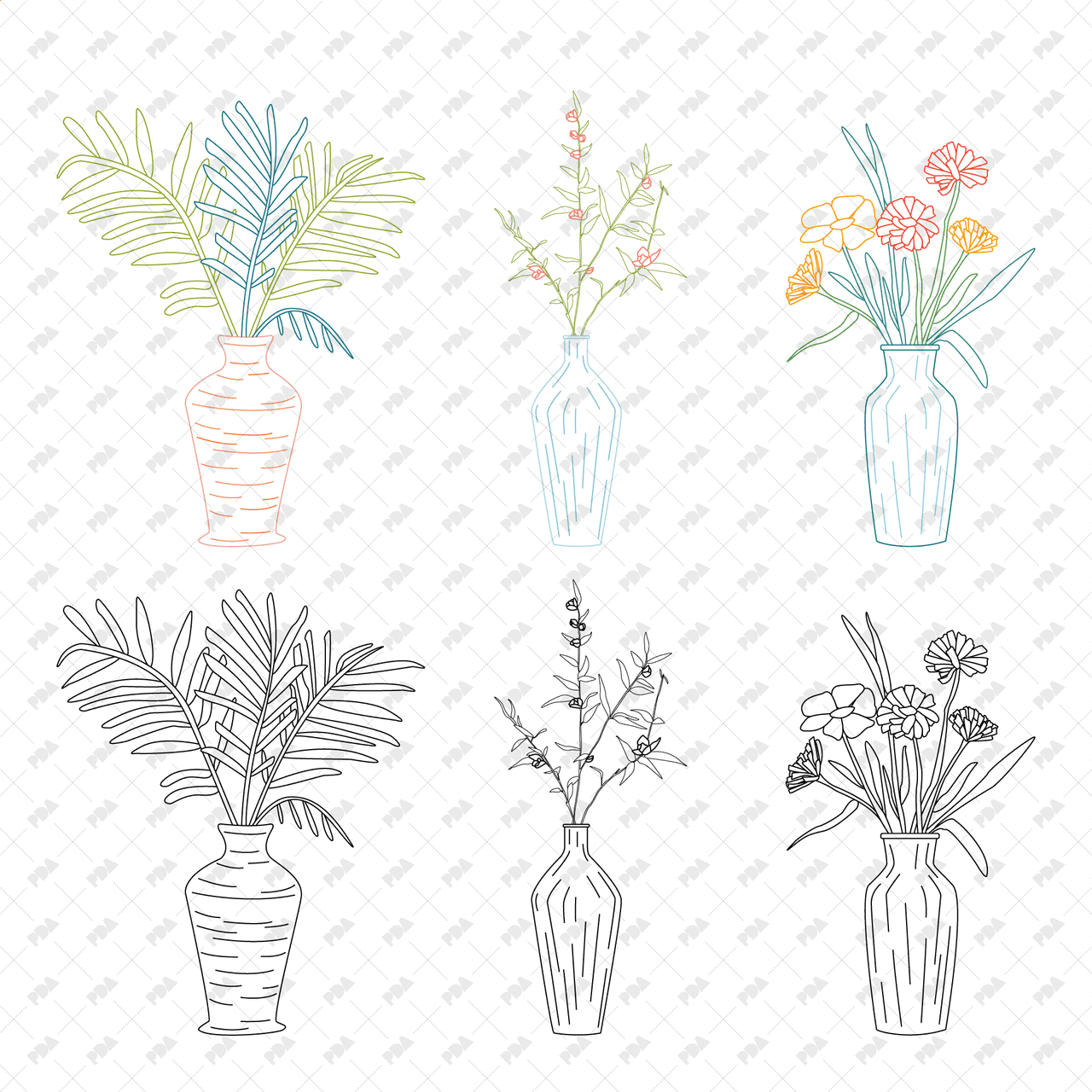 CAD, Vector Vases with Flowers
