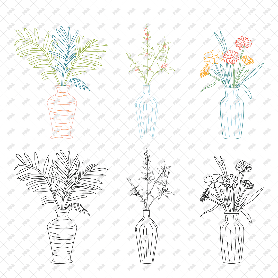 CAD, Vector Vases with Flowers