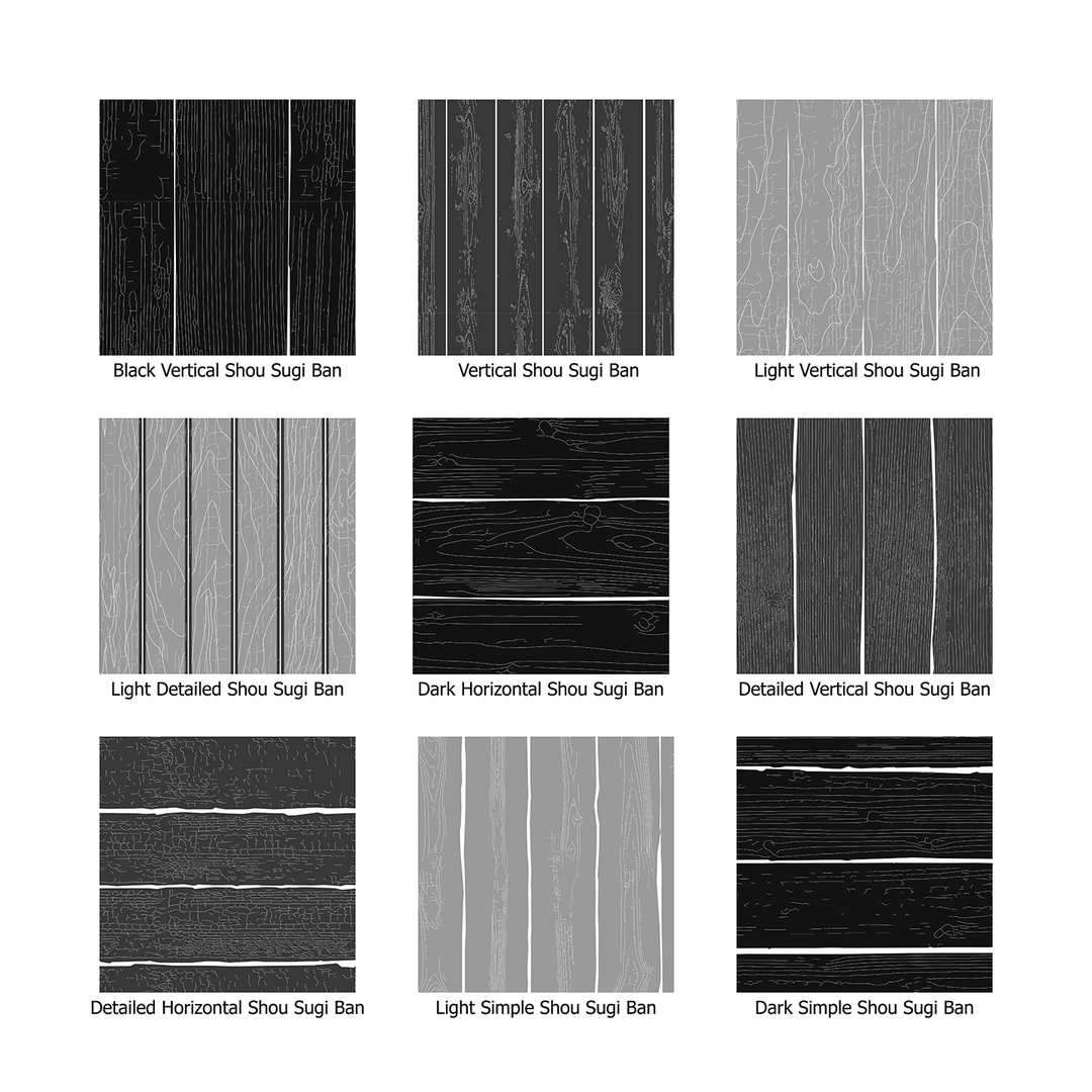Bibliothèque de motifs Illustrator - Panneaux Shou Sugi Ban