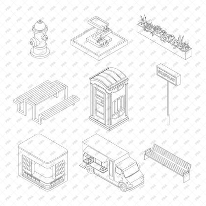 CAD, Vector Isometric Urban Furniture