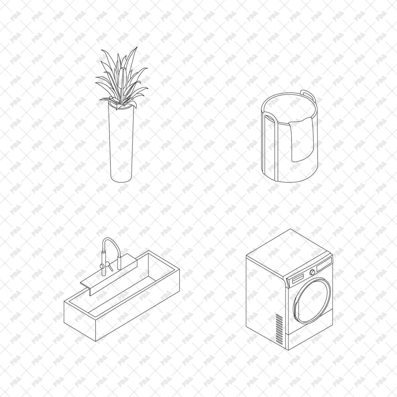 CAD, Vector Isometric Laundry Set – Post Digital Architecture